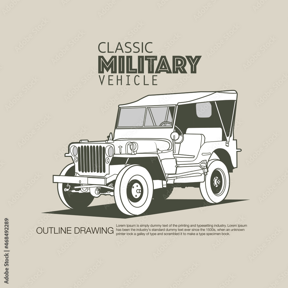 Classic car isolated outline drawing vector illustration.Vintage and ...
