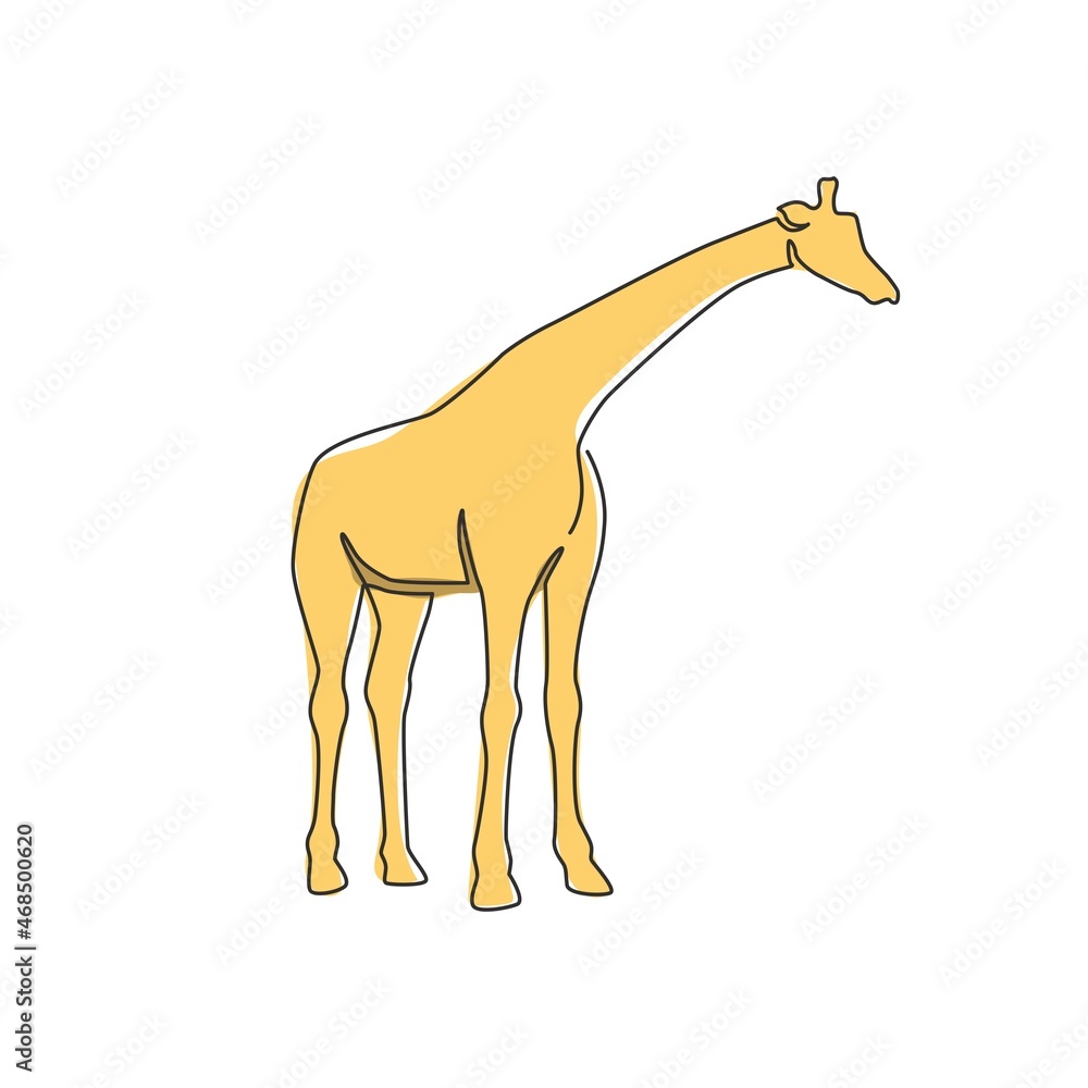 One single line drawing of cute giraffe for safari logo identity ...