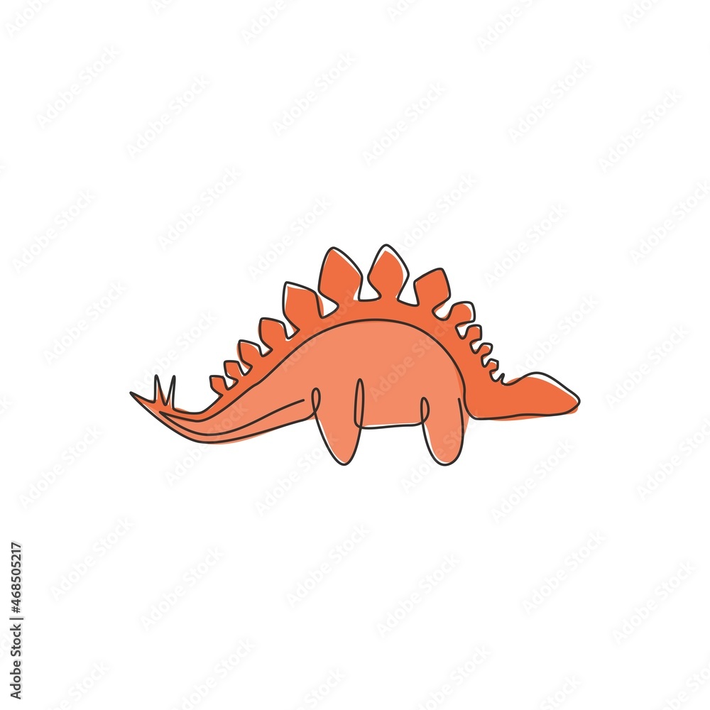 One continuous line drawing of dinosaurs animal for logo identity ...