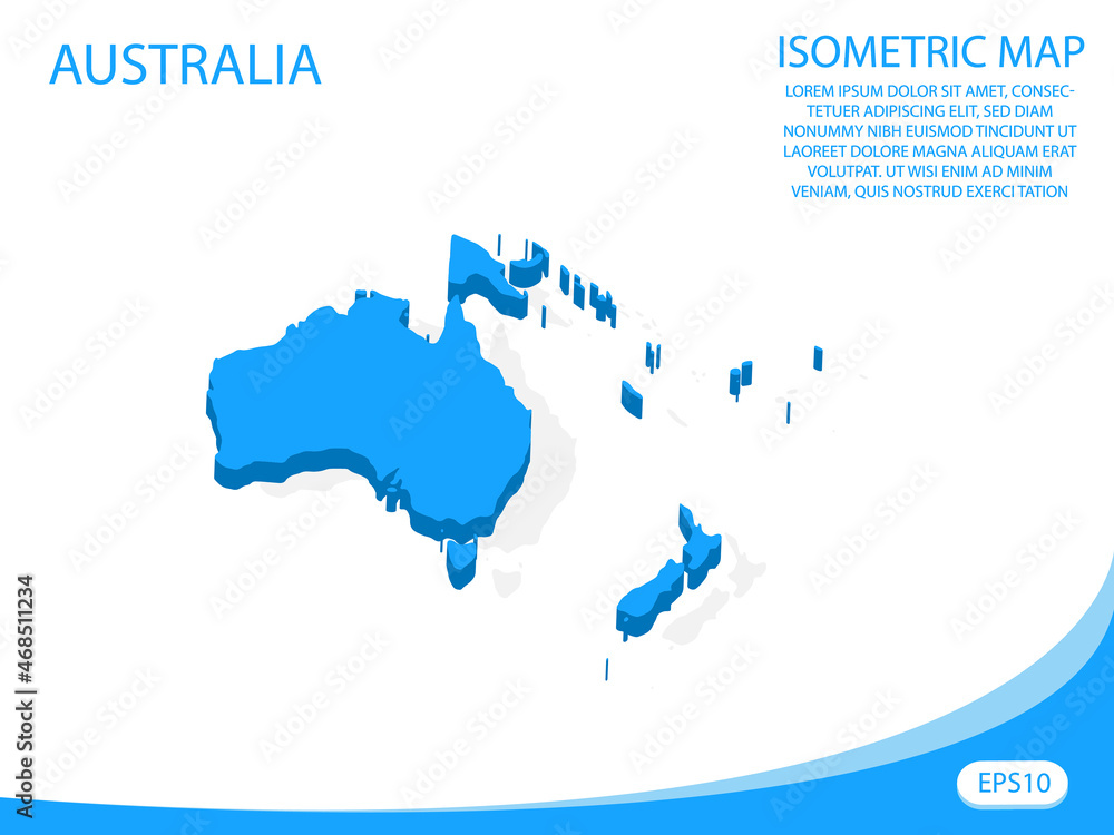 Modern vector isometric of Australia blue map. elements white ...