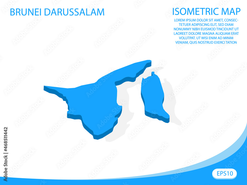 Modern vector isometric of Brunei Darussalam blue map. elements white ...
