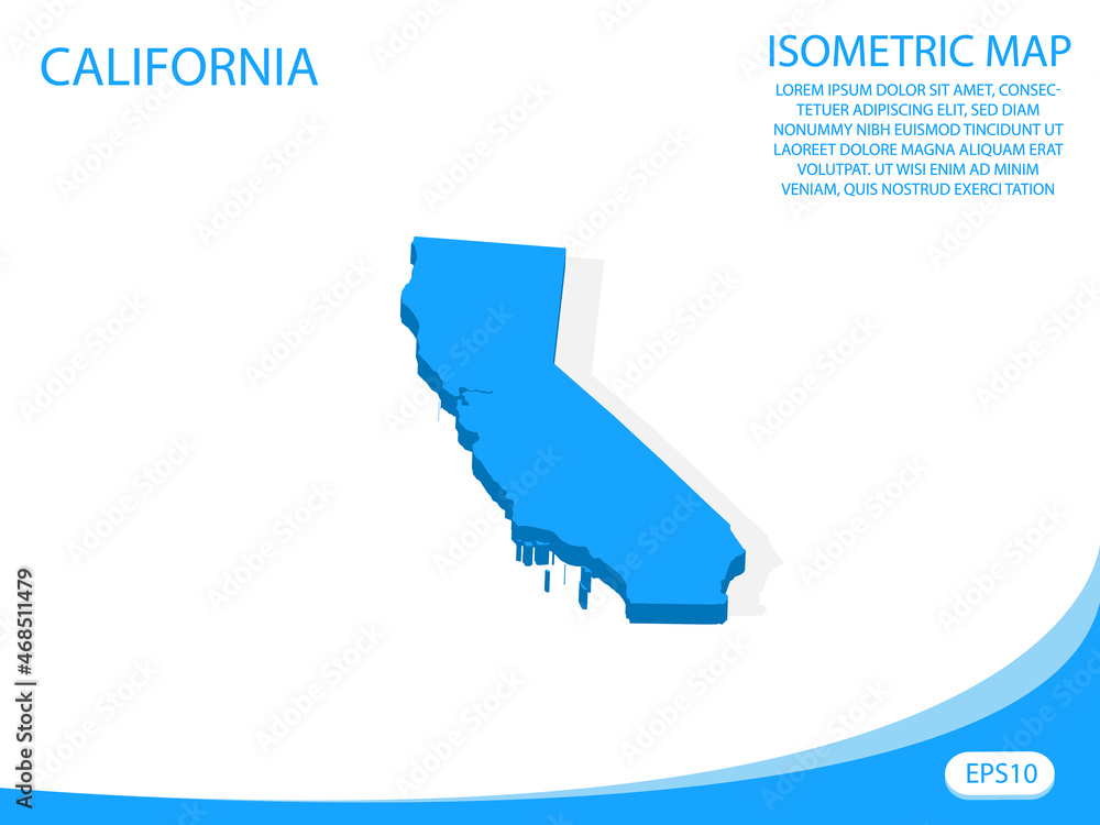 Modern vector isometric of California blue map. elements white ...