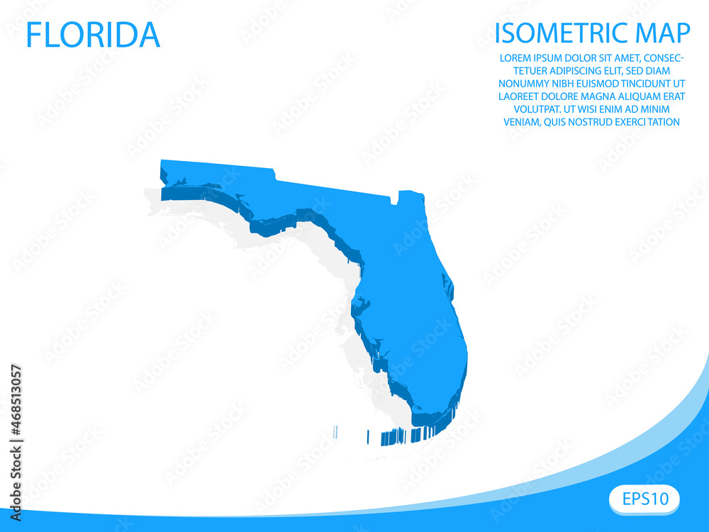 Modern vector isometric of Florida blue map. elements white background ...