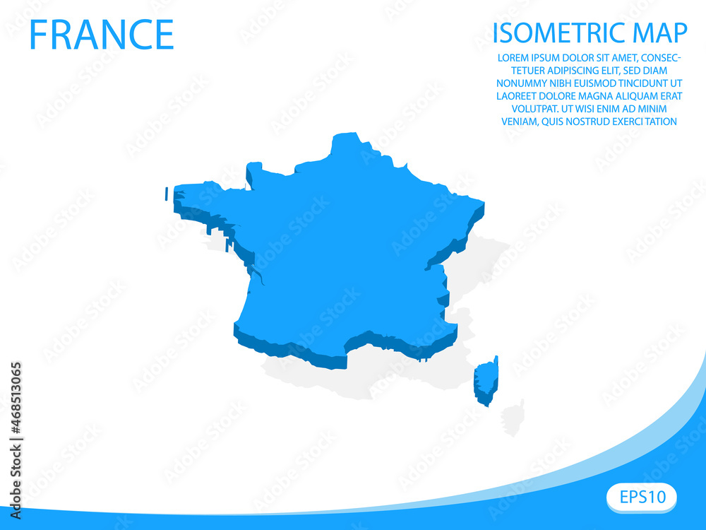 Modern vector isometric of France blue map. elements white background ...