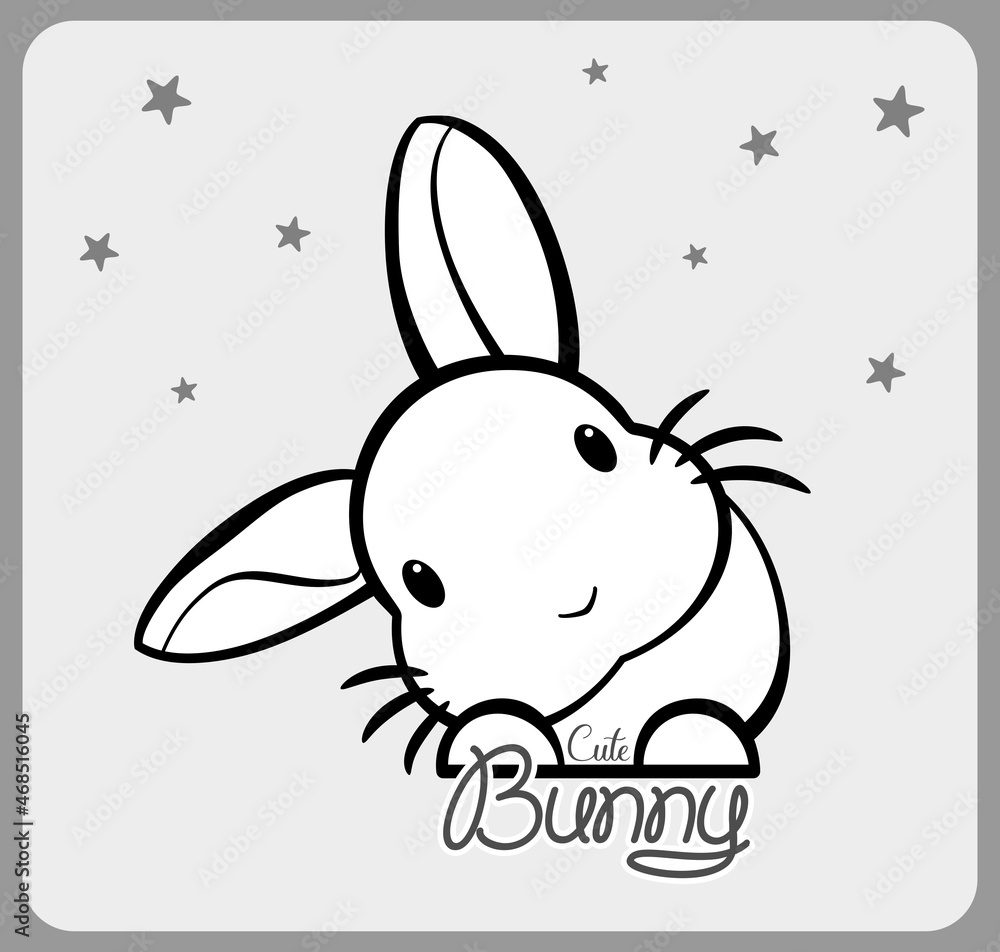 Cute bunny with text, for coloring pictures and designing children's t ...