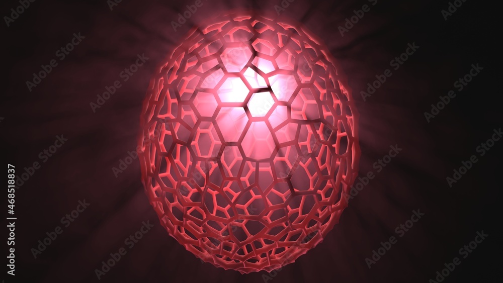 Glowing transparent egg shaped cocoon with thin lattice structure mesh ...