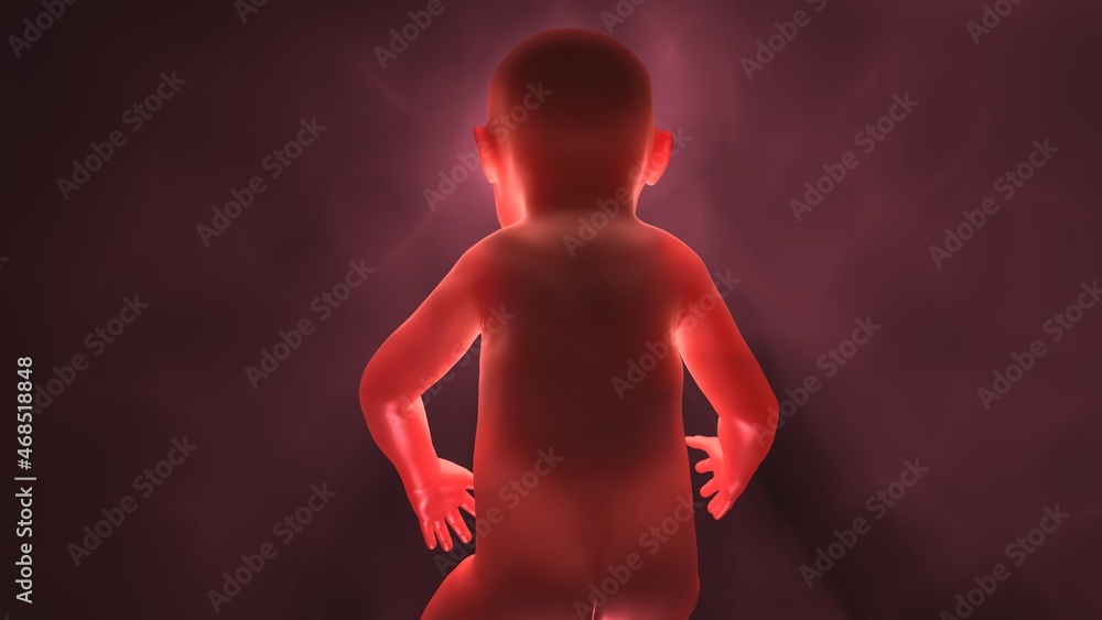 Glowing human baby with semi transparent skin , subsurface scattering ...