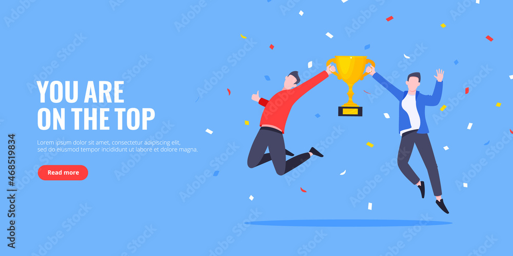 Happy business employee team winners award ceremony flat style design ...