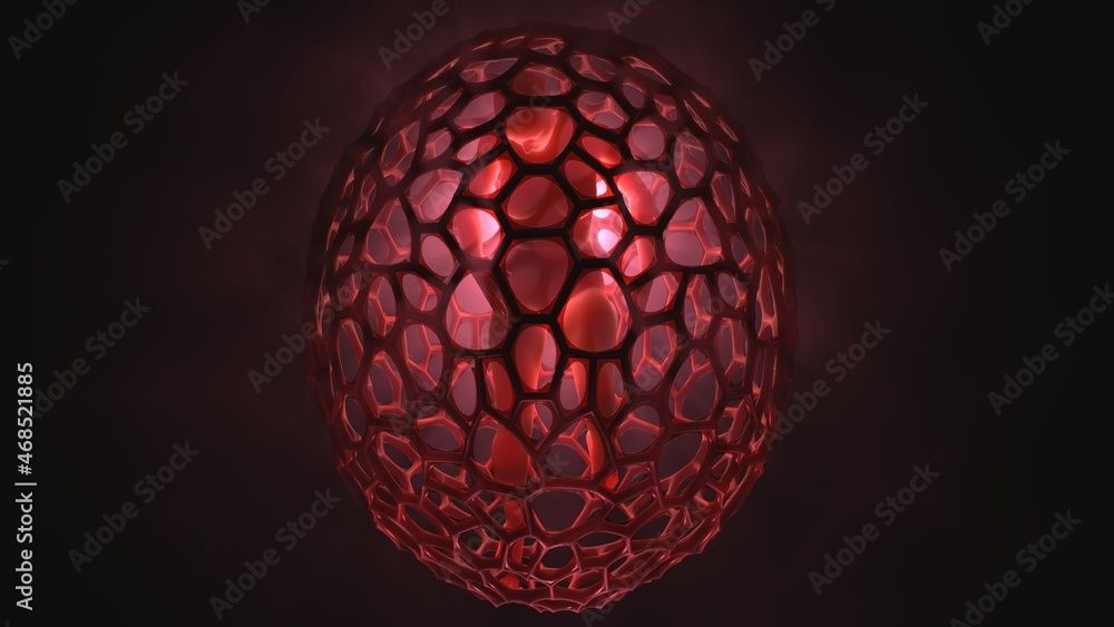 Woman with glowing transparent skin inside egg shaped cocoon ...