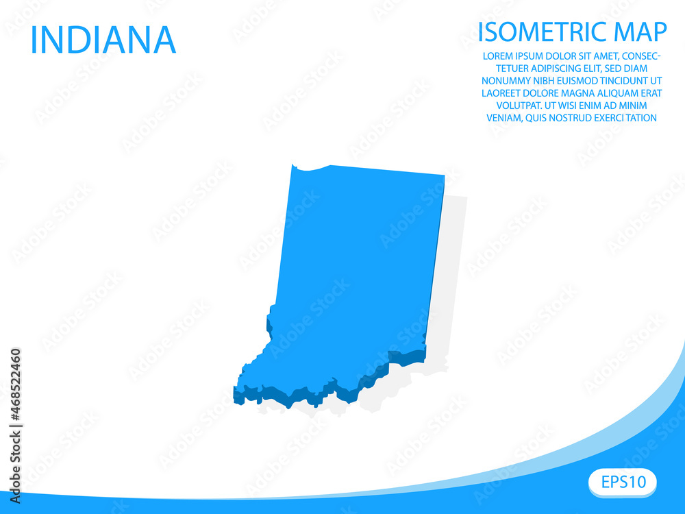 Modern vector isometric of Indiana blue map. elements white background ...