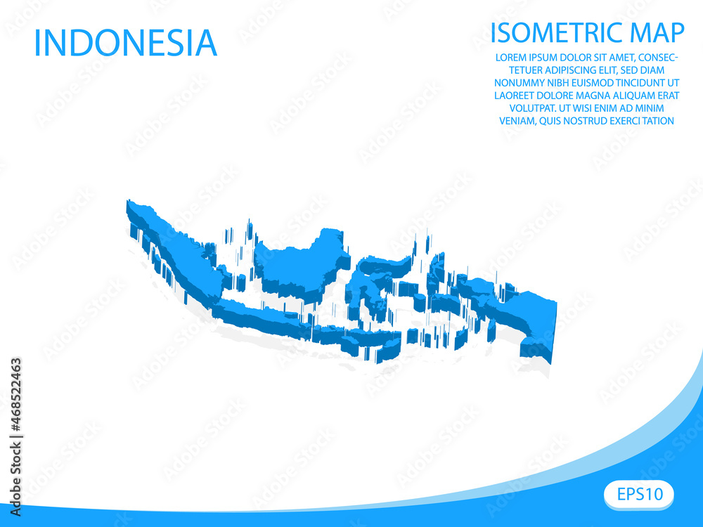 Modern vector isometric of Indonesia blue map. elements white ...