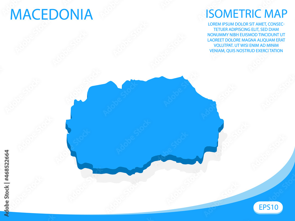 Modern vector isometric of Macedonia blue map. elements white ...