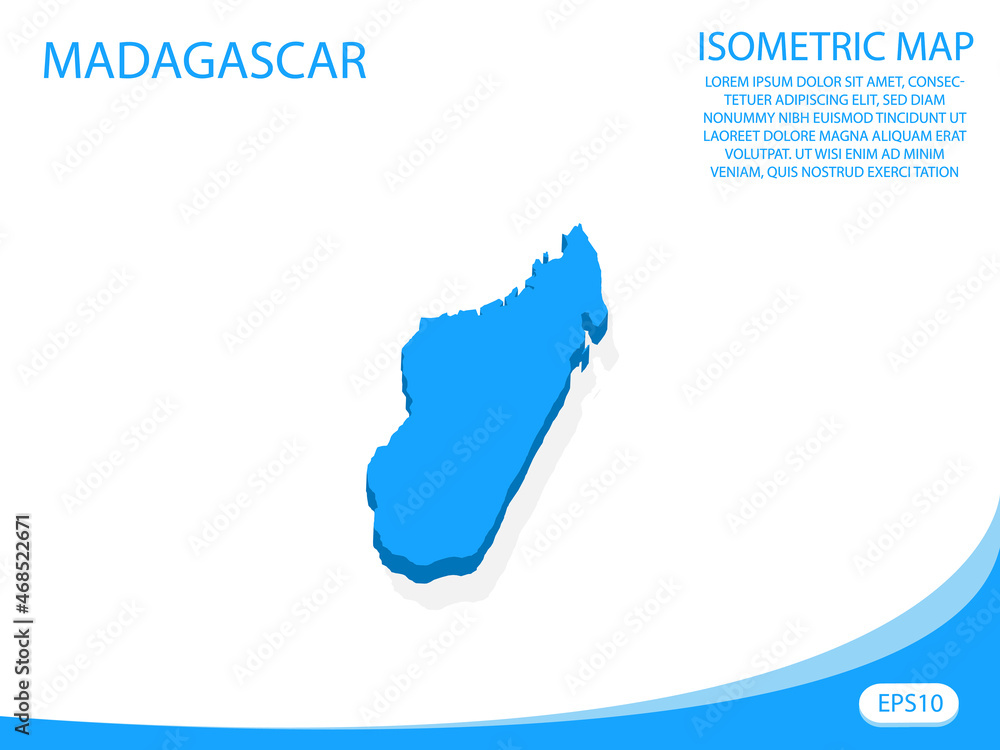 Modern vector isometric of Madagascar blue map. elements white ...