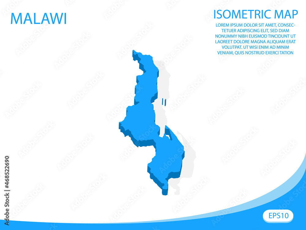 Modern vector isometric of Malawi blue map. elements white background ...