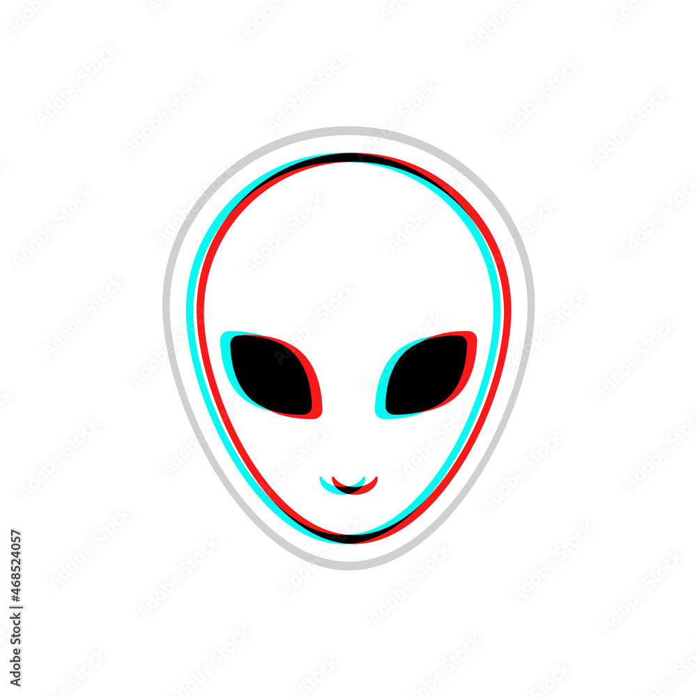 Sticker alien head glitch in style. Isolated on white background ...