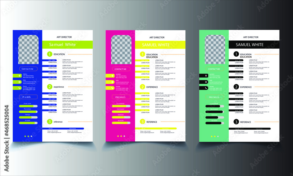 Modern CV / Resume Design with Three Different Color Full Editable ...