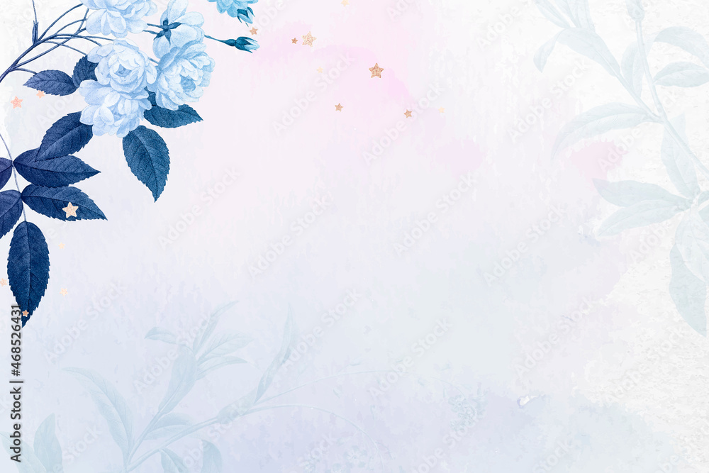 Flower background blue border vector, remixed from vintage public ...