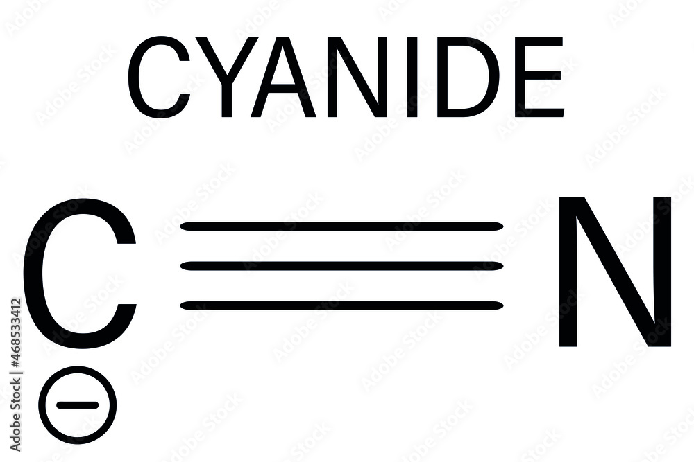 Cyanide anion, chemical structure. Cyanides are toxic, due to ...
