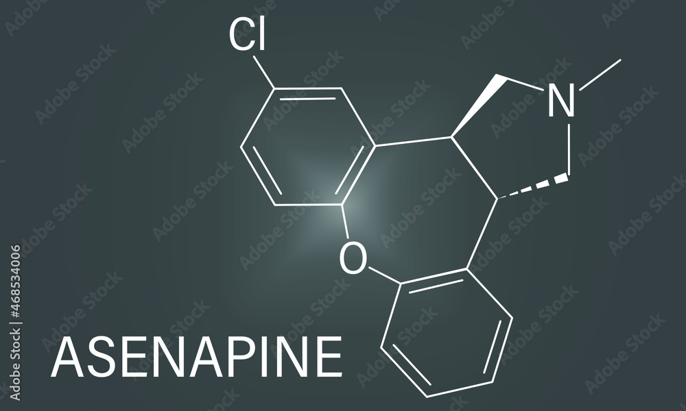 Asenapine antipsychotic drug molecule skeletal formula. Stock Vector ...