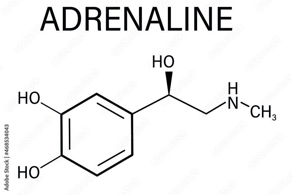 Adrenaline (adrenalin, epinephrine) neurotransmitter molecule. Used as ...