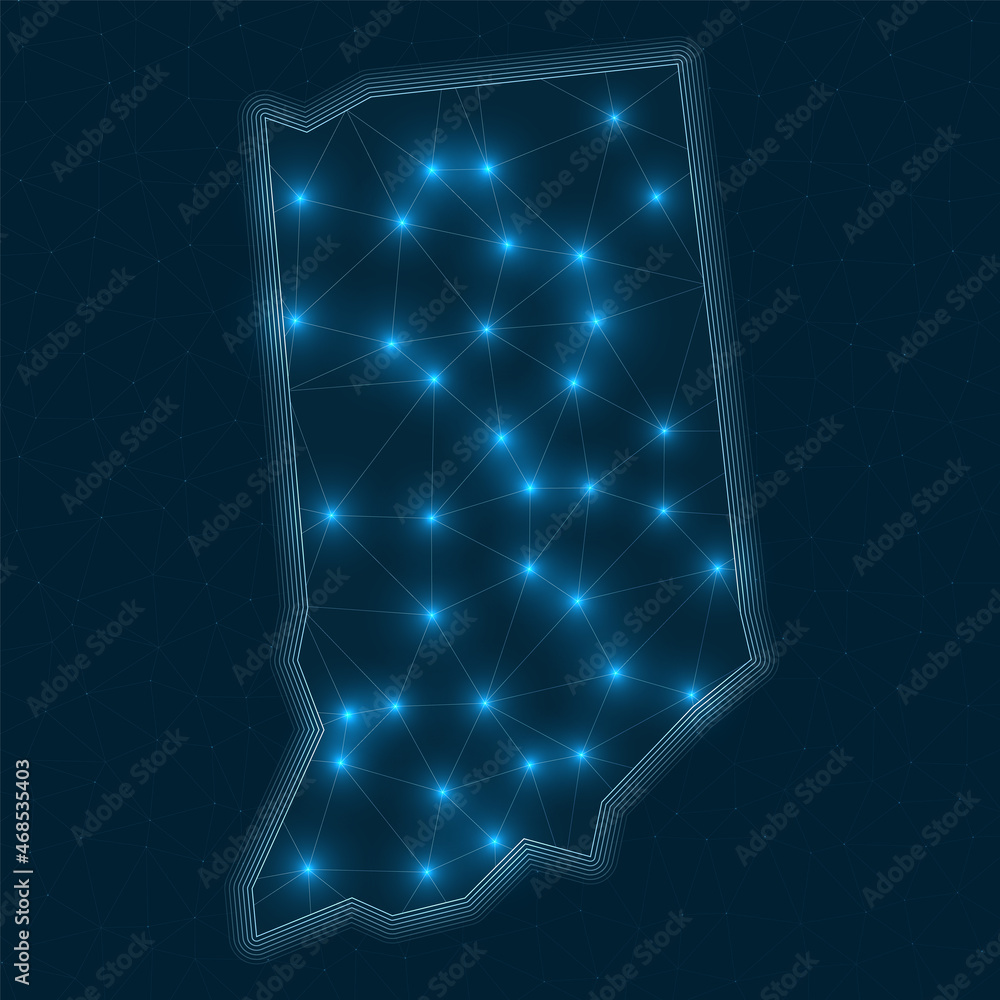 Indiana network map. Abstract geometric map of the us state. Digital ...