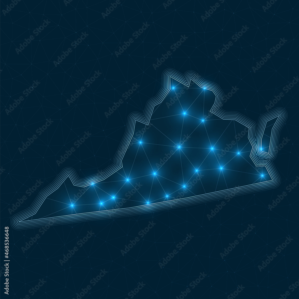 Virginia network map. Abstract geometric map of the us state. Digital ...