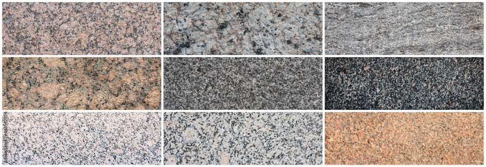Granite texture set. Collection of panoramic stone backgrounds ...