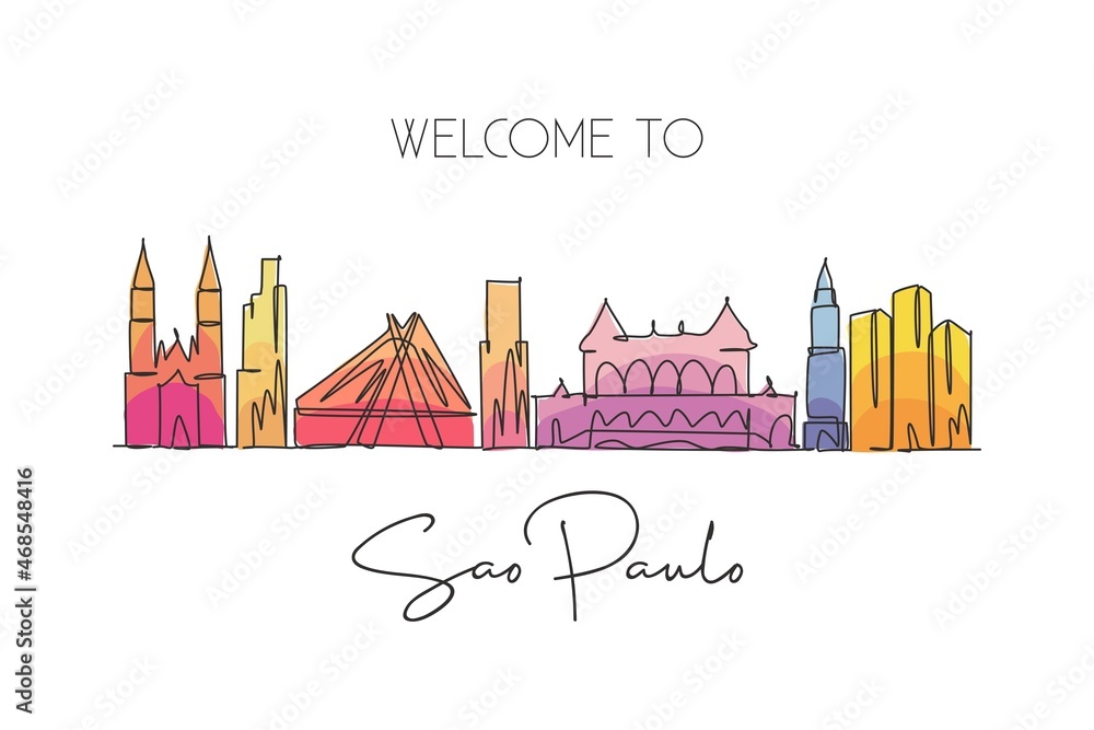 Photo & Art Print One single line drawing of São Paulo city skyline ...