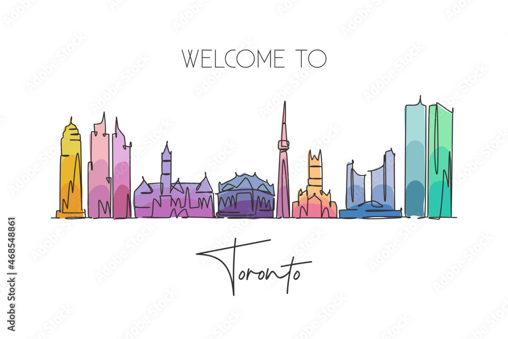 One continuous line drawing of Toronto city skyline, Canada. Beautiful ...
