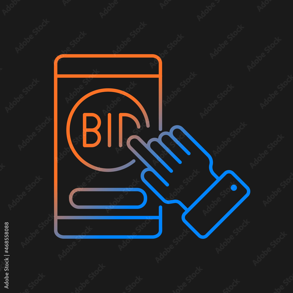 Auction mobile app gradient vector icon for dark theme. Smartphone ...