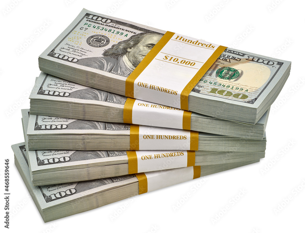 New design 100 or hundred US American dollar bundles isolated on white ...
