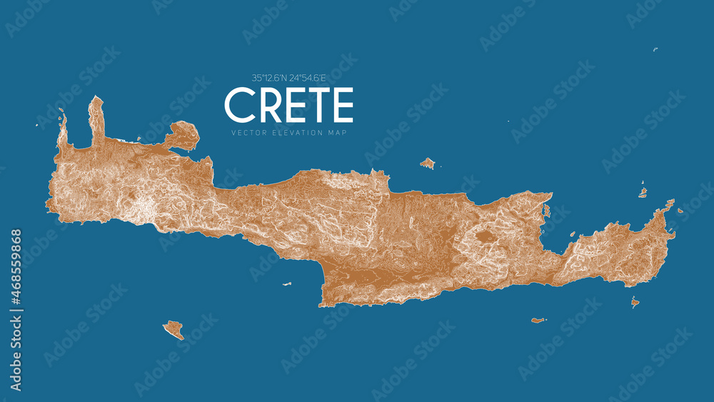 Vetor de Topographic map of Crete, Greece. Vector detailed elevation ...