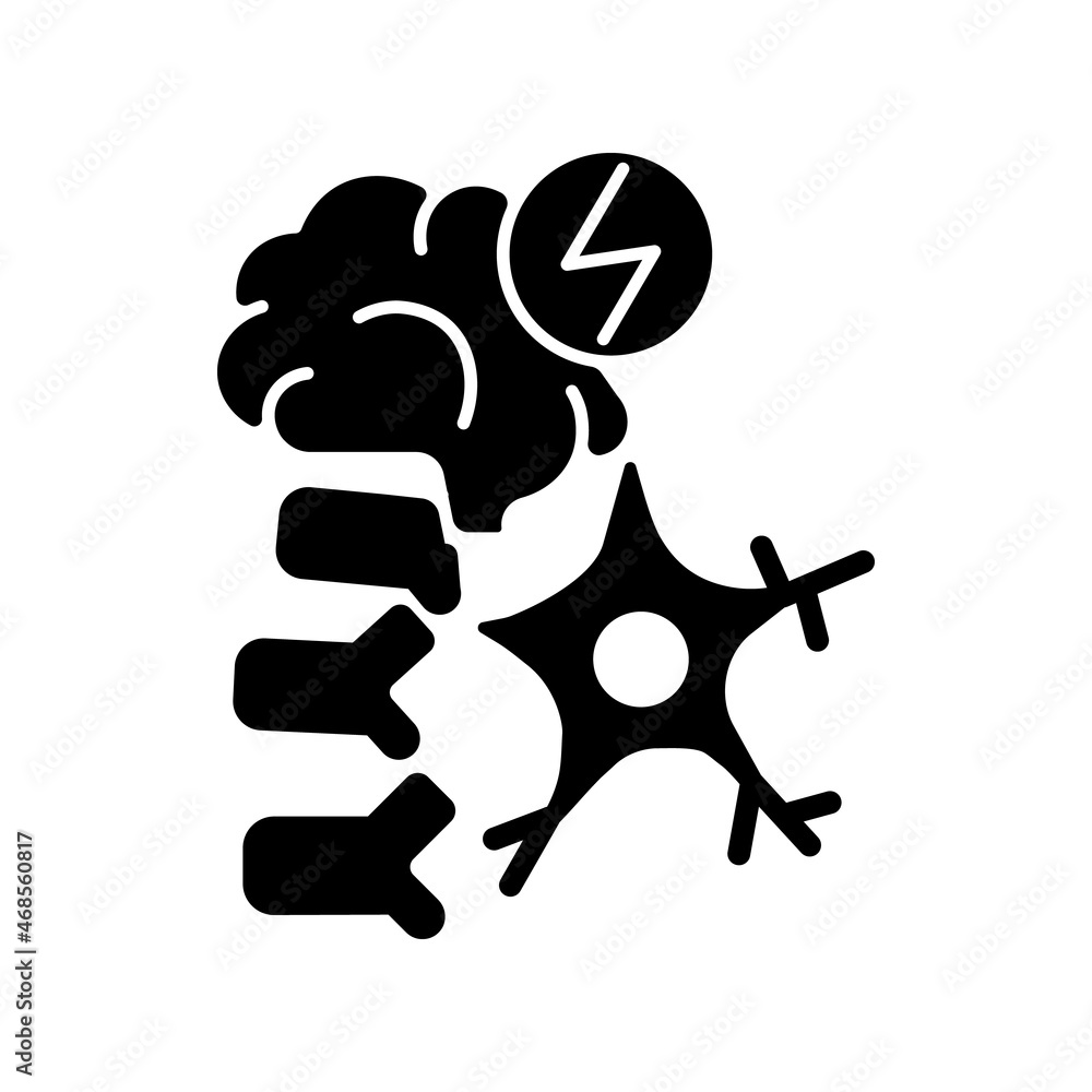 Neuromuscular black glyph icon. Brain and nerve damage. Muscle problems ...