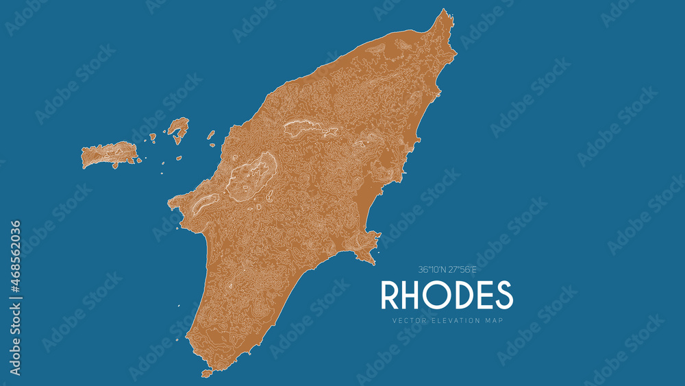 Topographic map of Rhodes, Greece. Vector detailed elevation map of ...