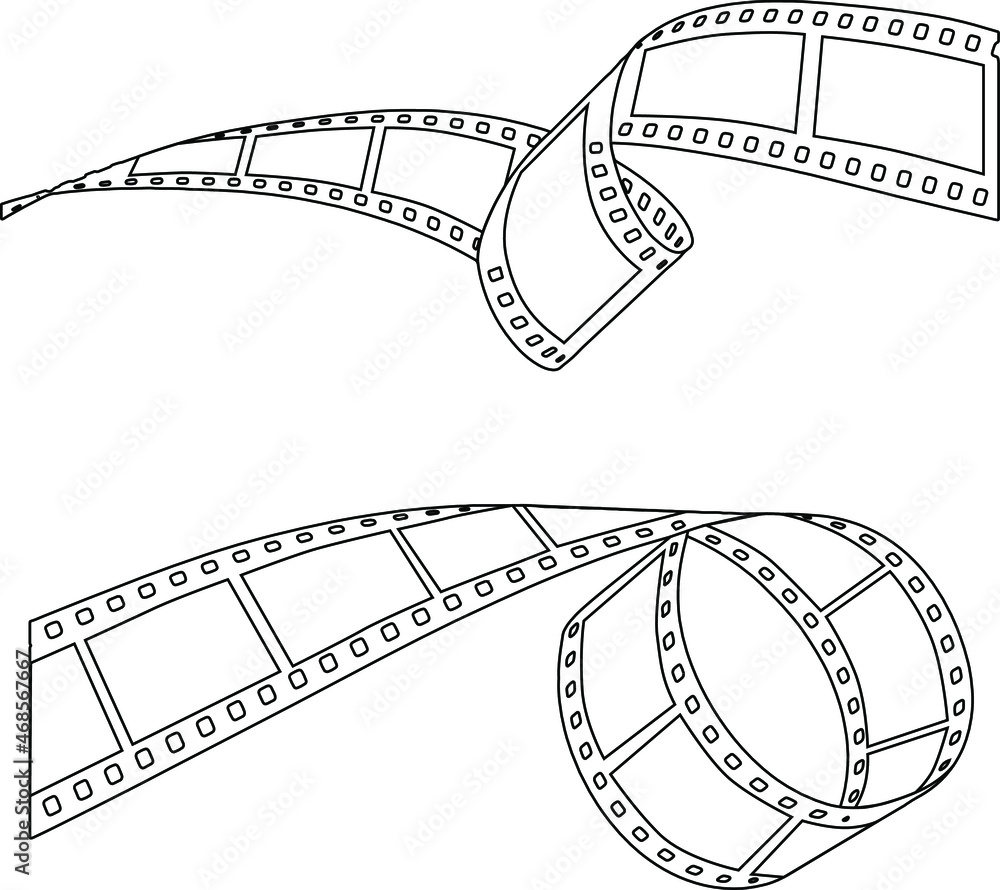 rolled film for the camera, contour black and white vector drawing ...