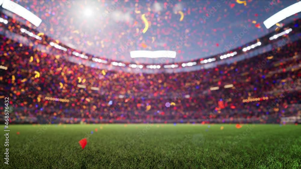 empty stadium arena celebration a victory by strewn with confetti with ...