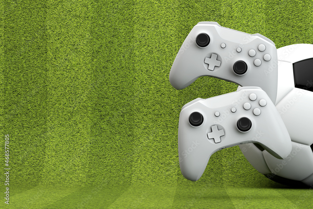 Soccer gaming background. Video game controller with a traditional ...