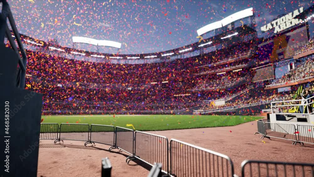 empty stadium arena celebration a victory by strewn with confetti with ...