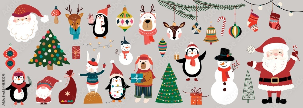 Christmas big collection with traditional elements, winter seasonal ...