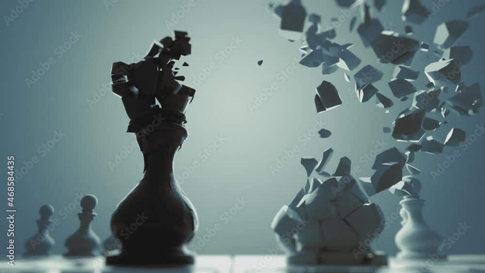 Destruction of chess figures series. Exploding kings in slow motion ...
