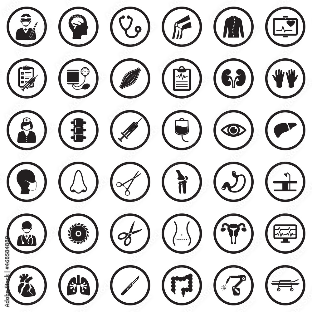 Surgery Icons. Black Flat Design In Circle. Vector Illustration. Stock ...