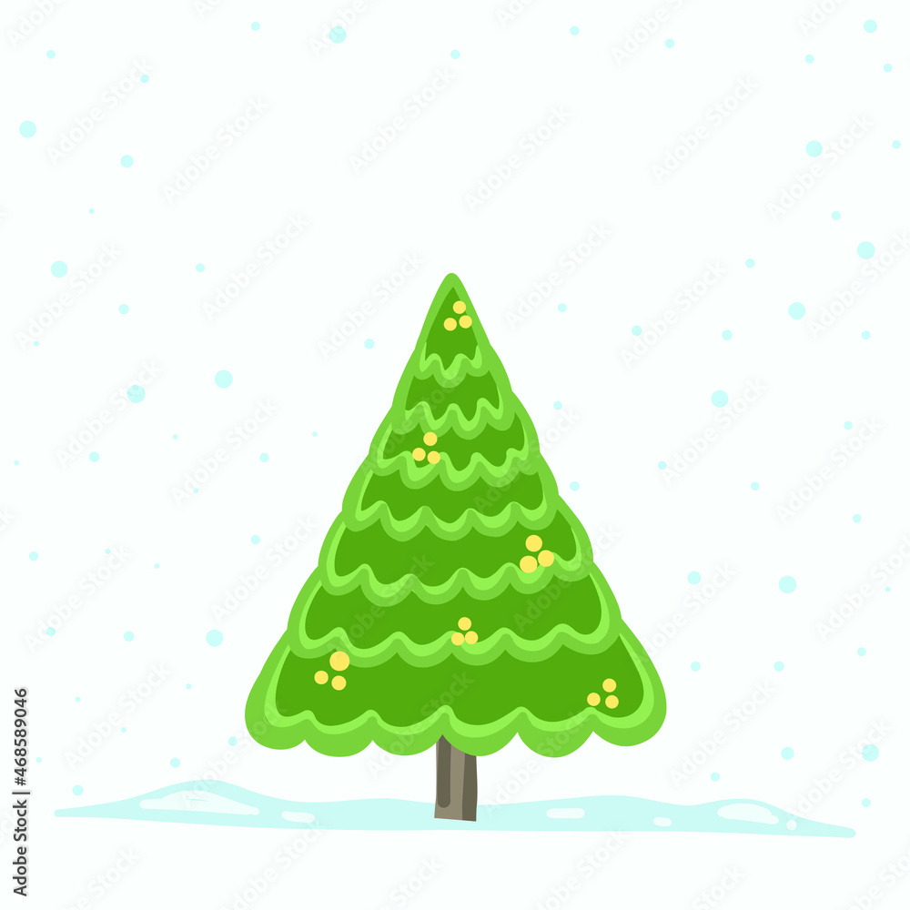 Vector Christmas Tree Isolated from Background. Snow Falling in Holiday ...