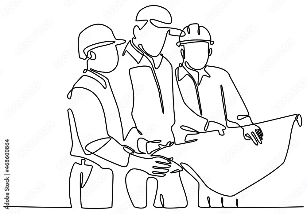 A continuous line drawing of the young foreman manager controlling the ...