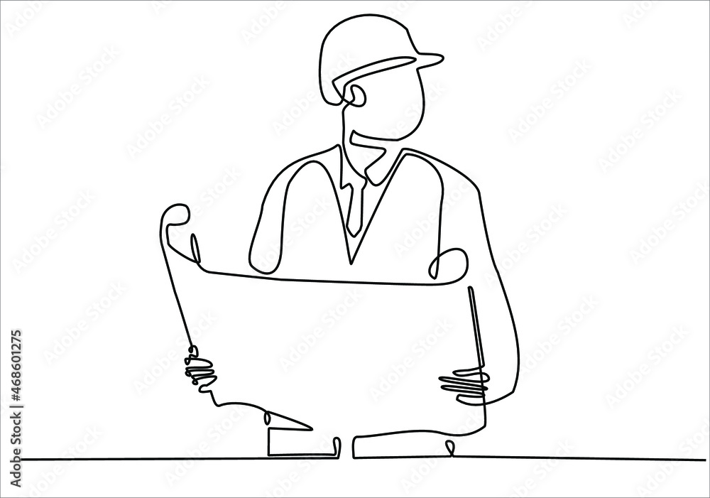 A continuous line drawing of the young foreman manager controlling the ...