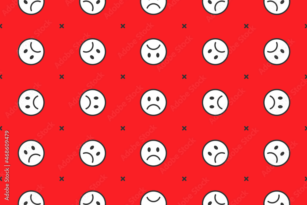 Unhappy sad face emoji background. Negative Smile icon pattern ...