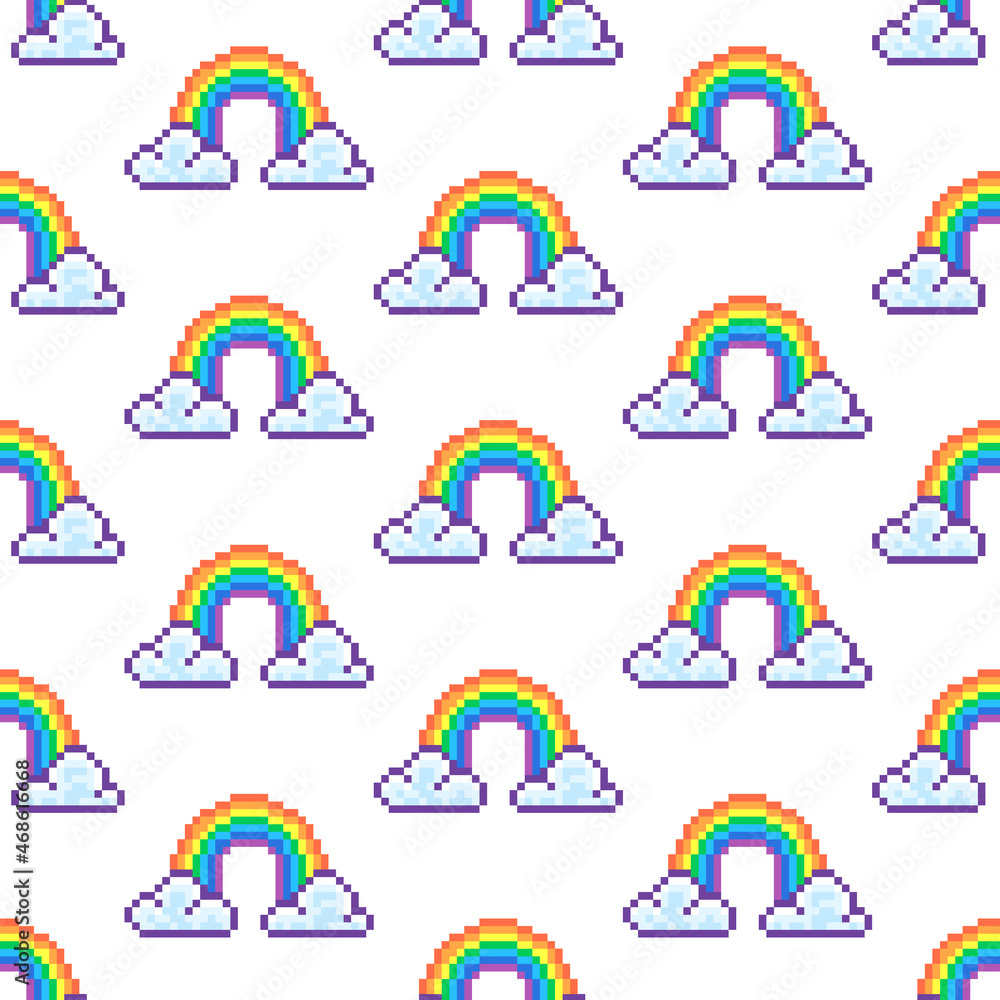 simple colorful vector pixel art seamless pattern of cartoon drawing of ...