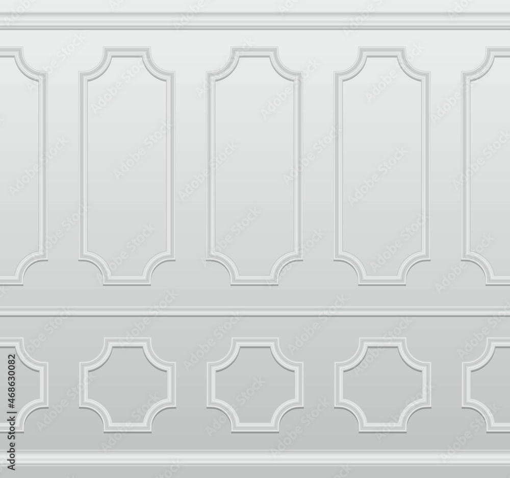 Vector illustration white wall decorated with moulding panels ...