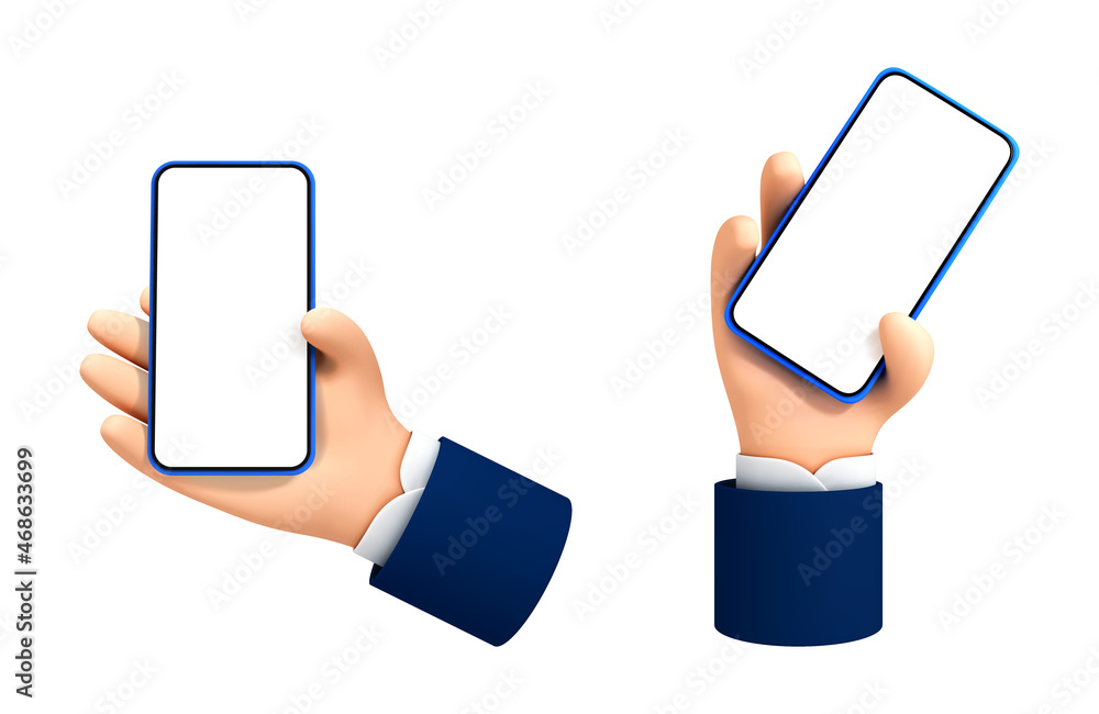 Vector cartoon hand holding smartphone on white background. Cartoon ...