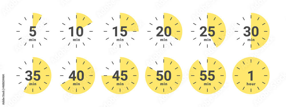 Cooking time icons for food. Stopwatch icons. Icons of Time in minutes ...