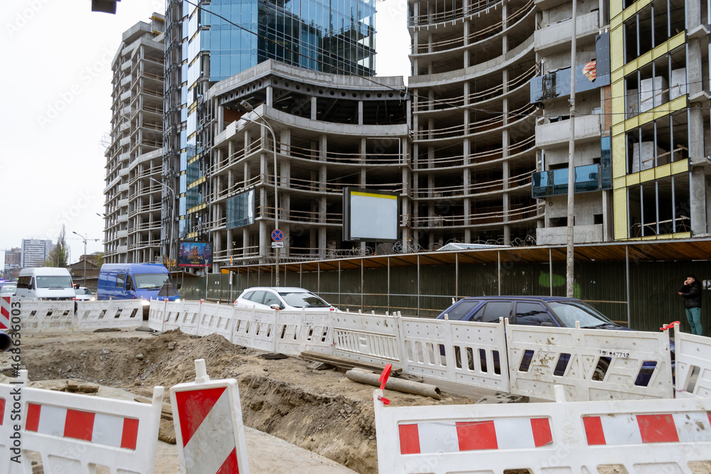 Reinforced concrete structures of a building under construction without ...